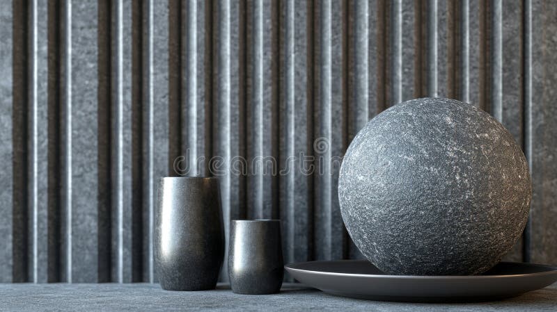 On a Circular Base and in Front of Vertical Stripes, a Large, Textured ...