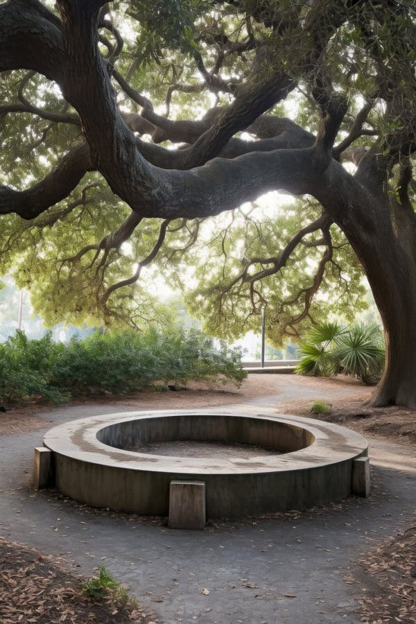 Circular Bench Around the Base of a Prominent Tree Stock Illustration ...