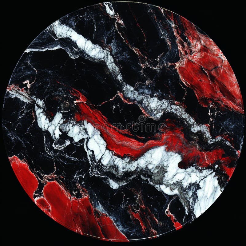Circular Black Red White Marble Pattern with Striking Veins and ...