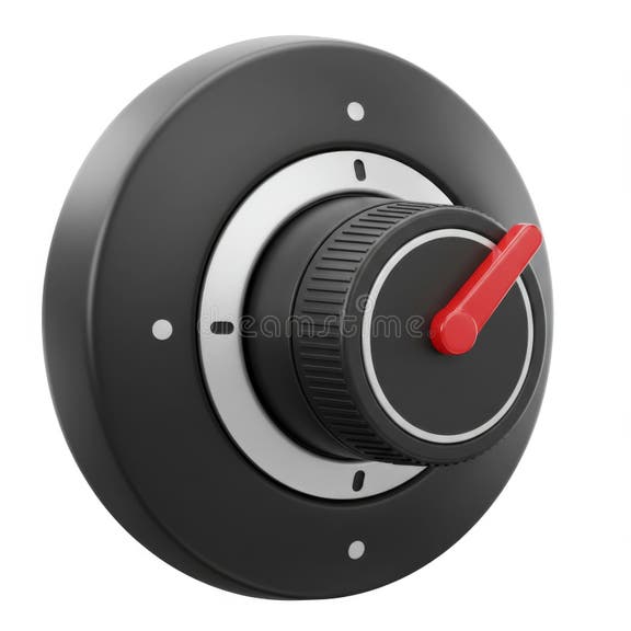 Circular Black and Silver Control Knob with a Red Indicator Arm on ...