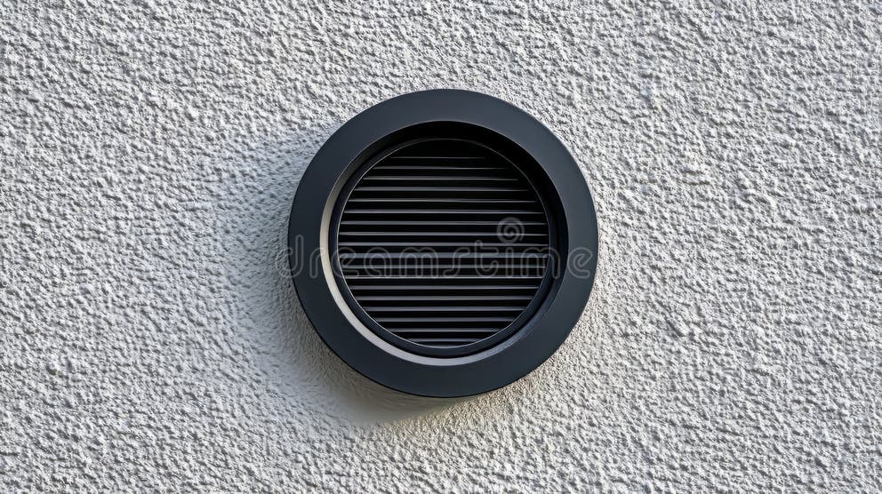 Circular Black Vent on a Textured White Wall. Stock Image - Image of ...
