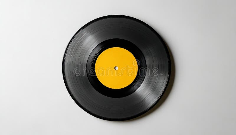 A Circular Black Vinyl Record Featuring a Prominent Yellow Label ...