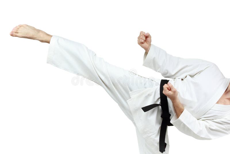 A High Circular Kick Kicks the Athlete in Karategi Stock Photo - Image ...