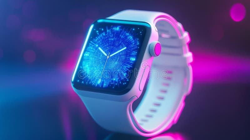 Circular Blue Display Smartwatch with White Metal Band, Designed for ...