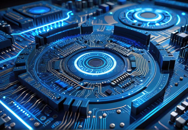 A Circular Blue-hued Processor Stock Illustration - Illustration of ...
