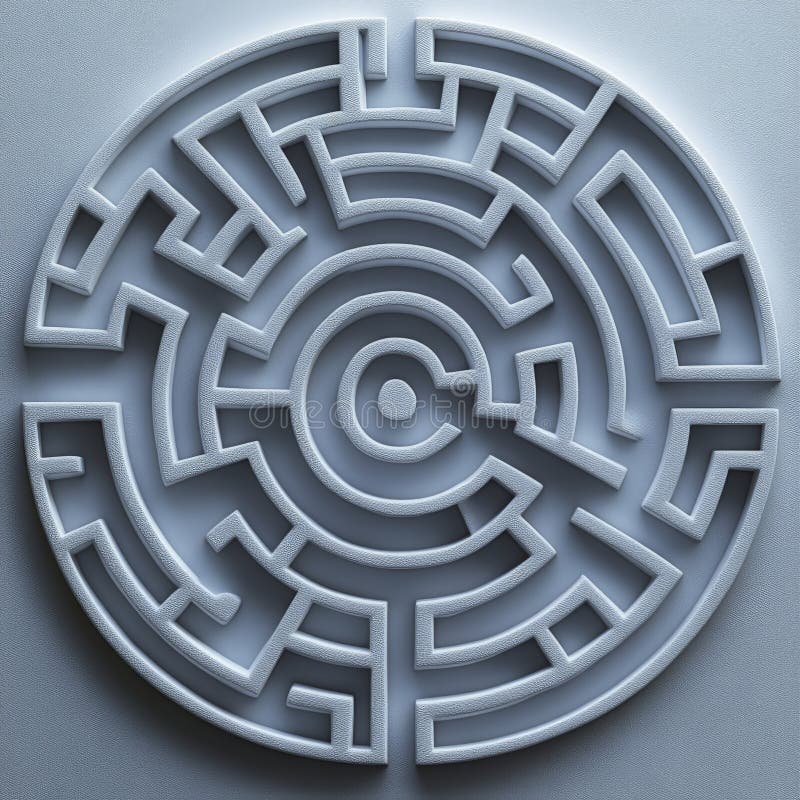 Circular Blue Maze, 3D Rendered, Top-down View, Intricate Pattern, Soft ...