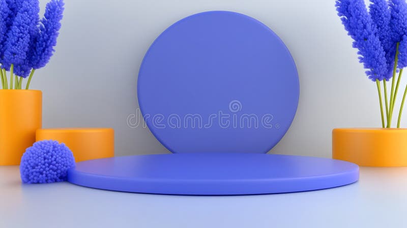 Circular Blue Platform with a Matching Blue Backdrop Stock Illustration ...