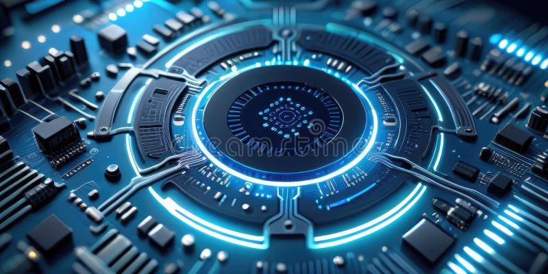 Circular Blue Processor Unit Stock Illustration - Illustration of ...