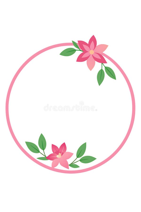 Beautiful Round Flower Border with Slim Pink Flowers and Green Leaves ...