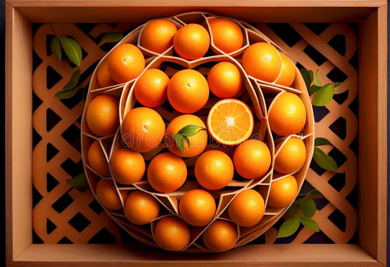 Circular Box of Oranges. Generative AI. Stock Illustration ...