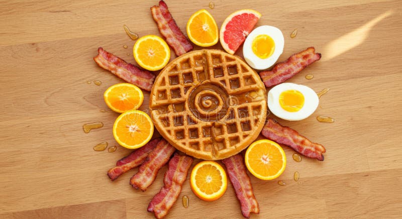 Circular Breakfast Arrangement with Waffle, Bacon, and Citrus Stock ...