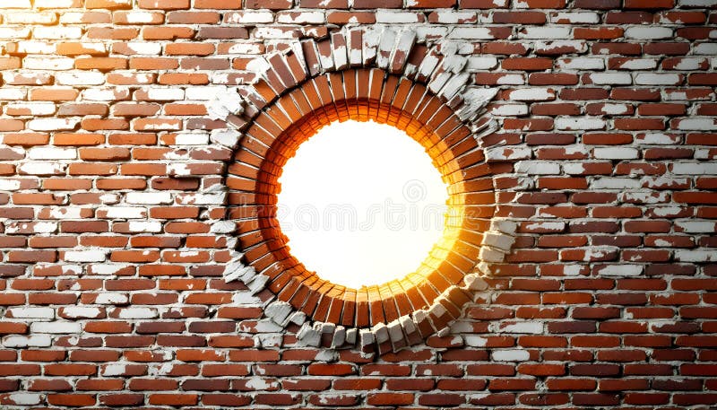 Circular Brick Wall Aperture: Rustic, Sunlit Design Stock Illustration ...