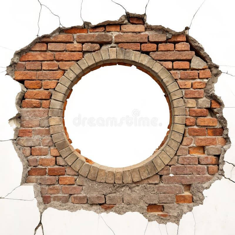 Circular Brick Wall Hole, Broken Brickwork, Round Frame, Background ...