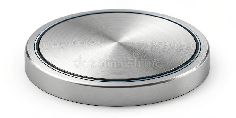 Circular Brushed Metal Button Design, 3D Render, Minimalist Interface ...