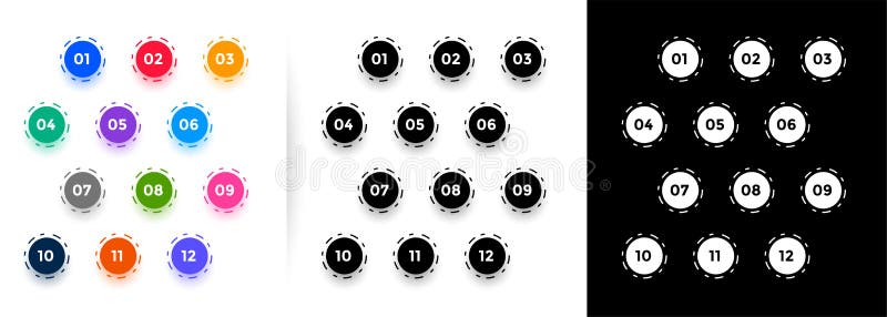 Circular Bullet Points Numbers from One To Twelve Stock Vector ...