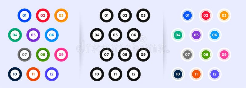 Circular Bullet Points Numbers from One To Twelve Stock Vector ...