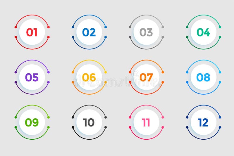 Circular Bullet Points Numbers from One To Twelve Stock Vector ...