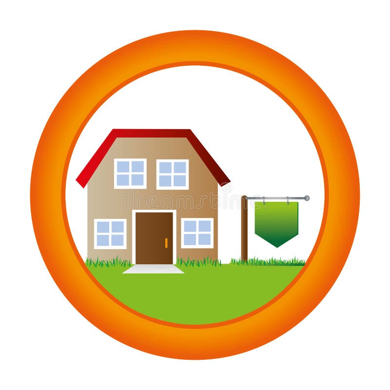 Circular Button with House Two Floor Inside and Plaque in Pole Stock ...