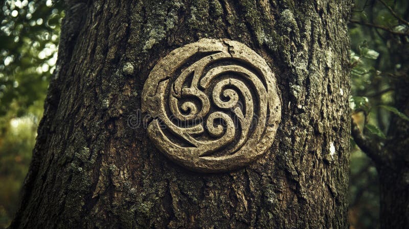 Circular Carving on Tree Bark in Forest Setting Stock Image - Image of ...