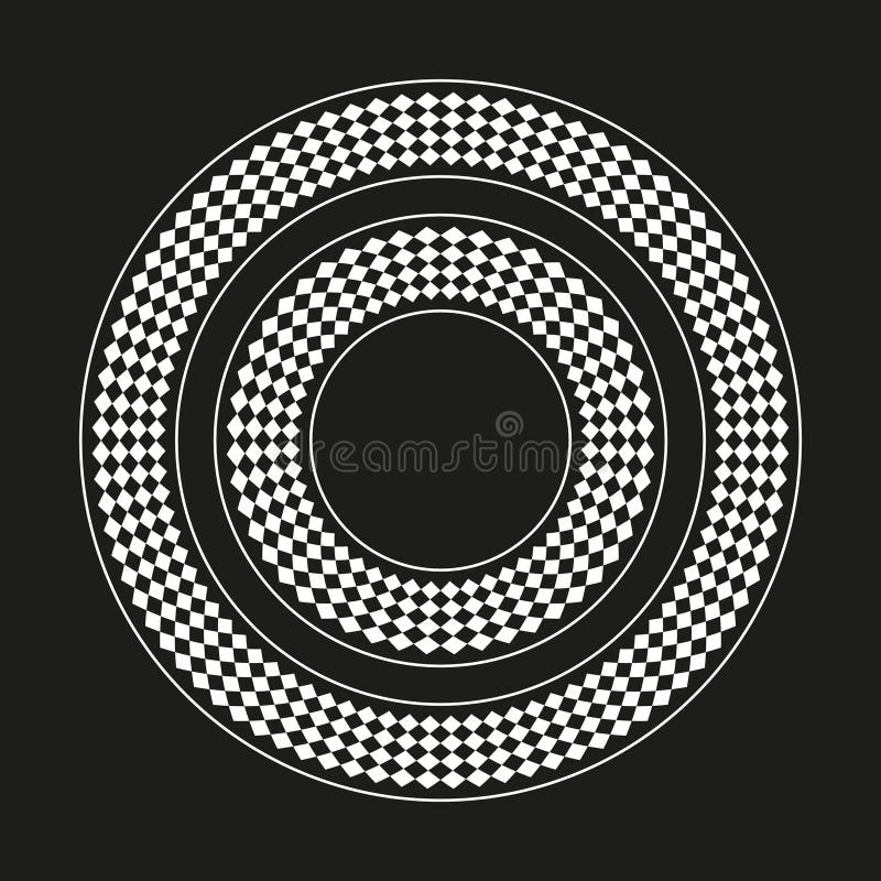 Circular Checkered Rings. Bold Black Background. Hypnotic Optical ...