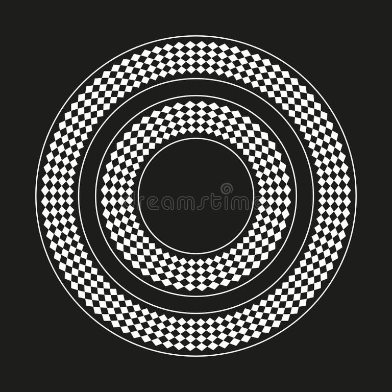 Circular Checkered Rings. Bold Black Background. Hypnotic Optical ...