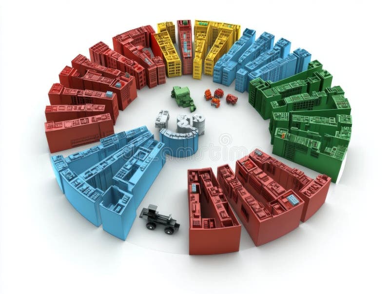 Circular Cityscape, a 3D Model of Urban Development Stock Illustration ...