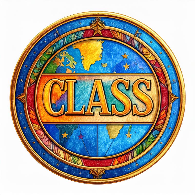 Circular Class Logo with World Map and Compass Stock Illustration ...