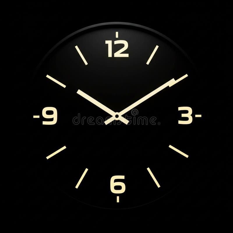 A Circular Clock with a Minimalist Black Design Features Luminous Hands ...