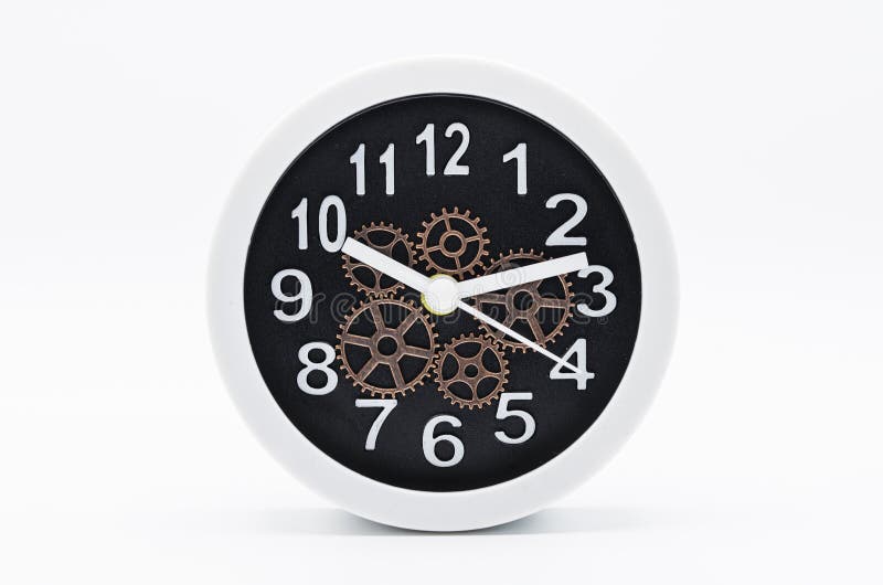 Circular Clock with Visible Gears and a Black Dial Stock Photo - Image ...