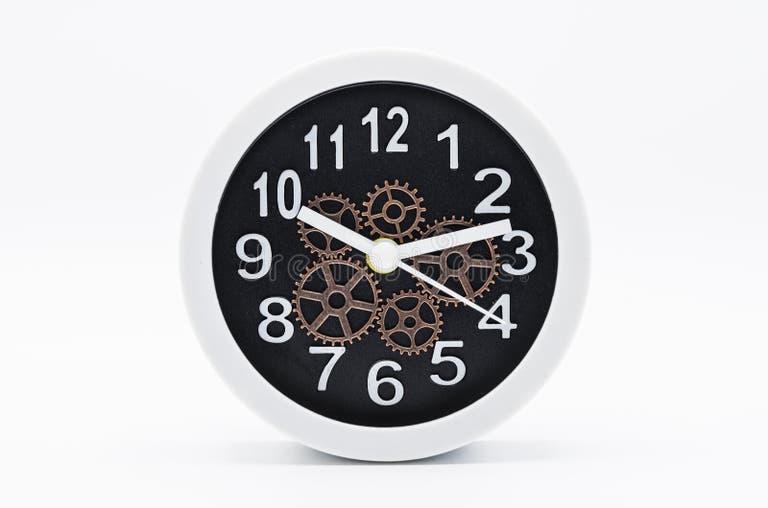Circular Clock with Visible Gears and a Black Dial Stock Photo - Image ...