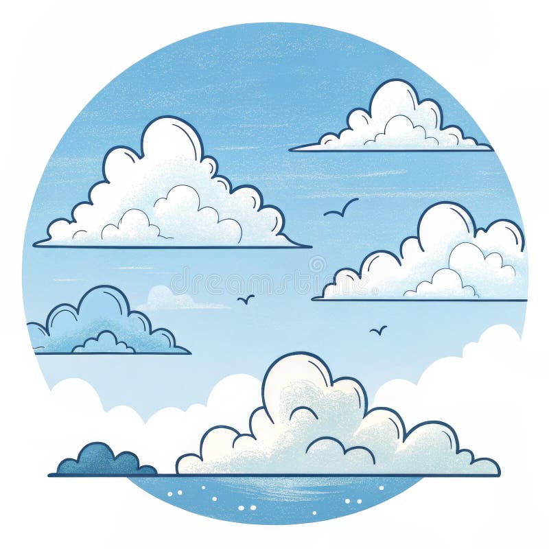 Circular Cloudscape Hand-Drawn Style, Blue Hues, Calm Concept, Sky ...
