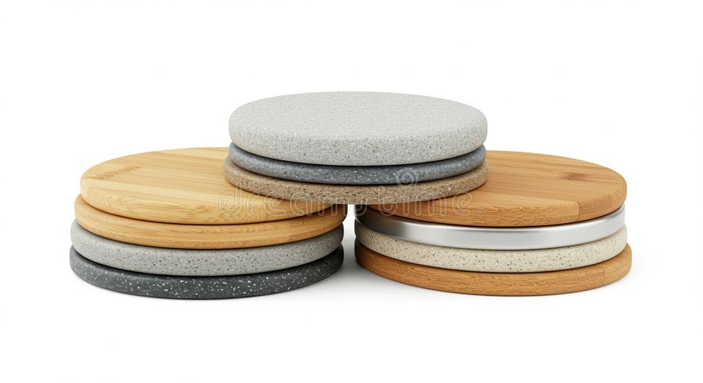 Circular Coasters or Trivets Arranged in Stacks. Each Stack Contains ...