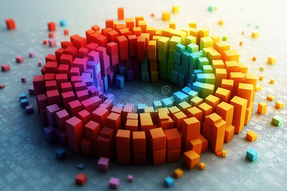 Circular Colorful Data Blocks Swirl in Dynamic Design. Colorful Tech ...
