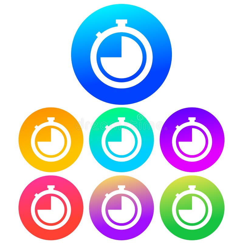 Circular, Colourful Timer Icons. White Silhouette on a Colour Gradient ...