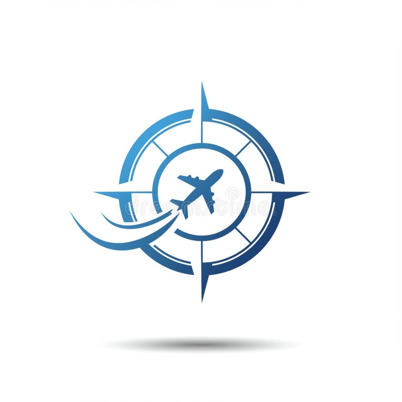 Circular Compass Design in Blue Features a Stylized Airplane Silhouette ...