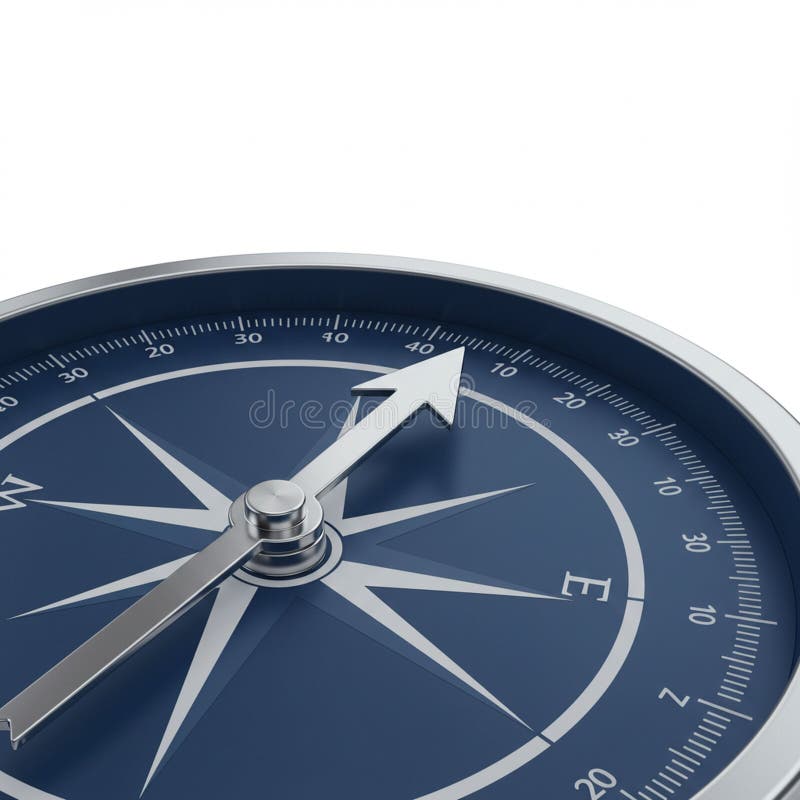 Circular Compass with a Metallic Needle and a Blue Background. the ...