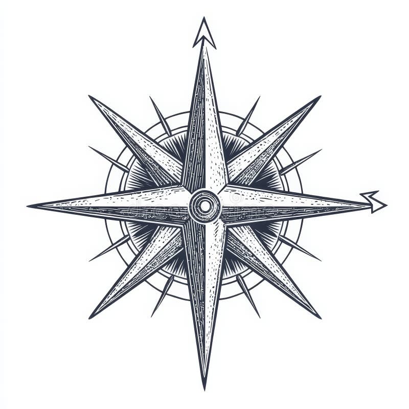 A Circular Compass with a Needle is Depicted in Black Line Art on a ...