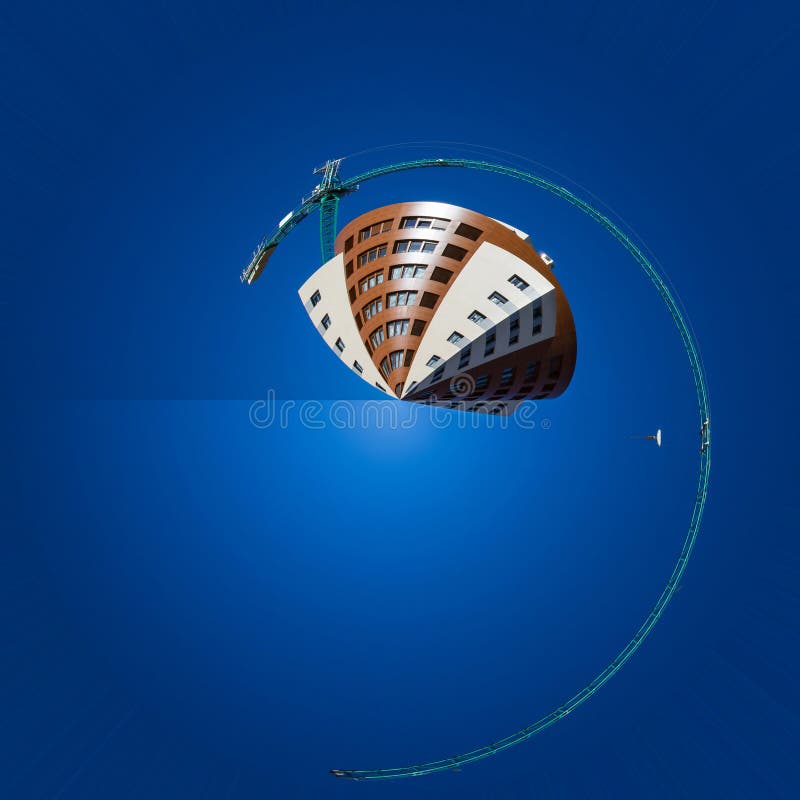 Circular Composition Building Under Construction with Crane Stock Photo ...