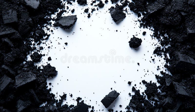 A Circular Composition of Coal Pieces Scattered Around a White Space ...