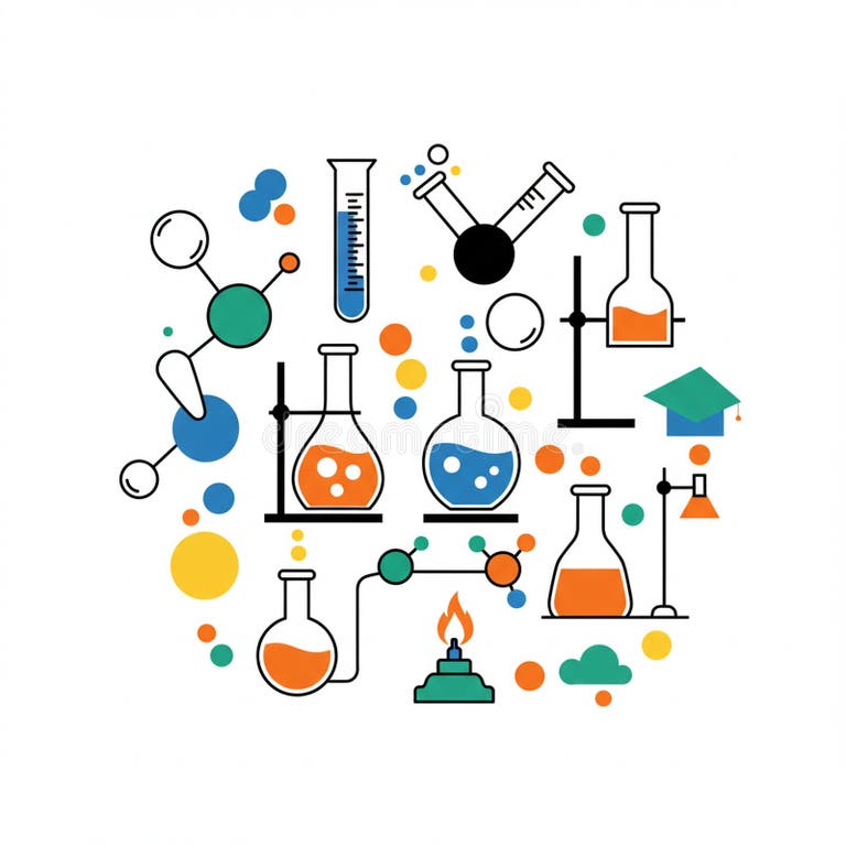 A Circular Composition of Colorful Laboratory-themed Illustrations ...