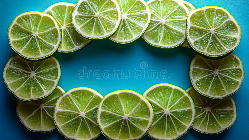 Circular Composition of Lime Slices Forming a Pattern on a Blue ...