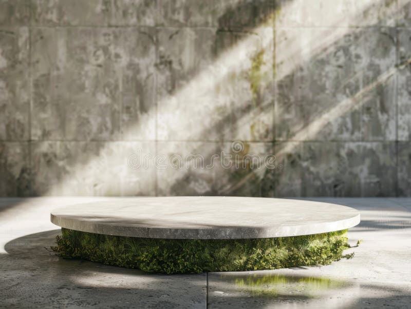 Circular Concrete Platform with Greenery in Front of a Concrete Wall ...