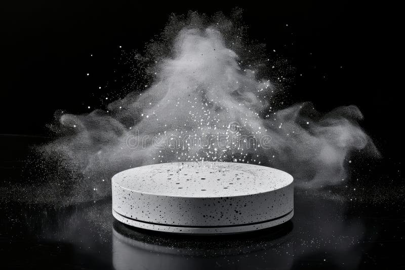 Circular Concrete Podium for Product Presentations on Black Background ...