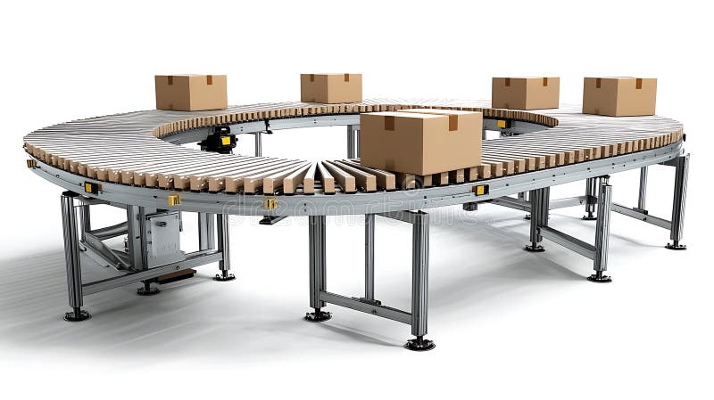 Circular Conveyor Belt System with Cardboard Boxes Stock Illustration ...