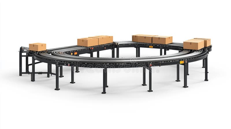 Circular Conveyor System with Cardboard Boxes for Shipping and ...