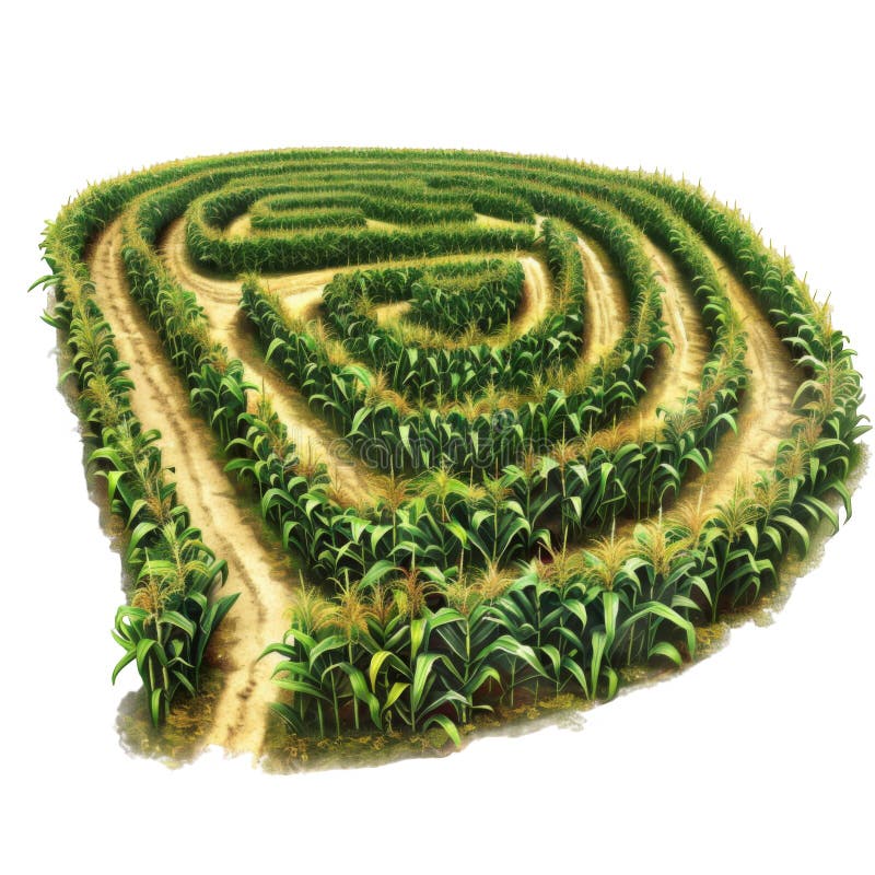 A Circular Cornfield Maze with Winding Dirt Paths Stock Illustration ...