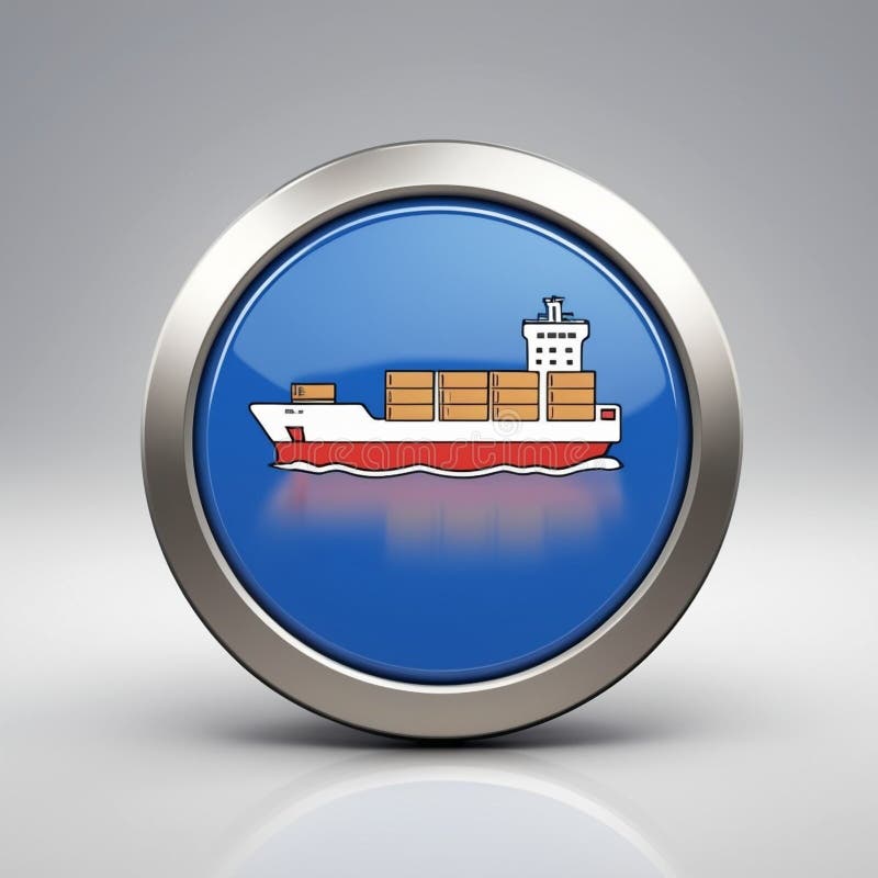 A Circular 3D Emblem Features a Stylized Cargo Ship Depicted in a Side ...