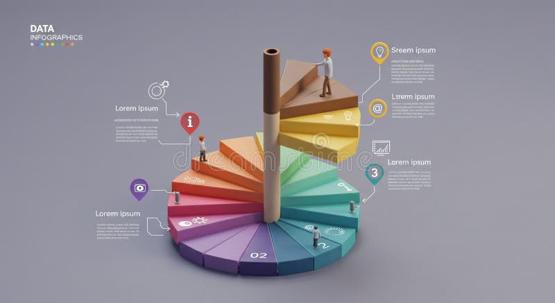 Circular 3D Infographic Featuring a Central Column with Multi-colored ...