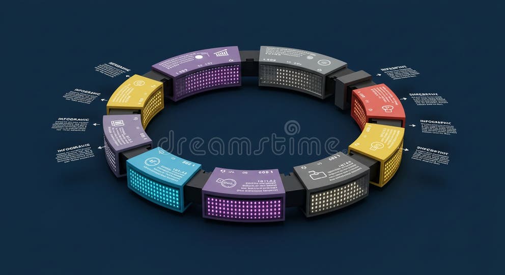 Circular 3D Infographic with Multi-colored Segments Arranged in a Loop ...