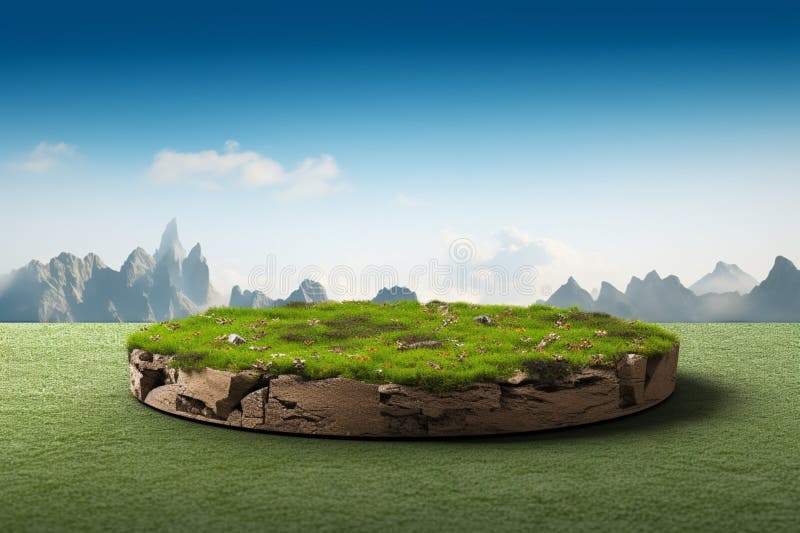 Circular 3D Podium with a Meadow Soil Ground in Rendering Stock ...